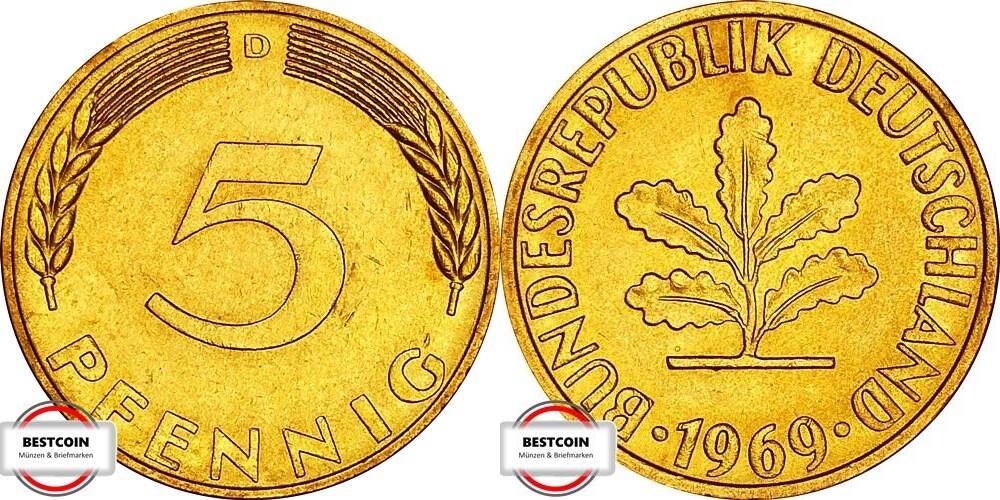 BRD 5 Pfennig 1969 D J 382-Kursmünze f.STG | MA-Shops