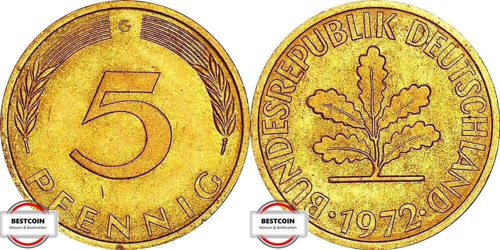 BRD 5 Pfennig 1972 G J 382-Kursmünze f.STG | MA-Shops