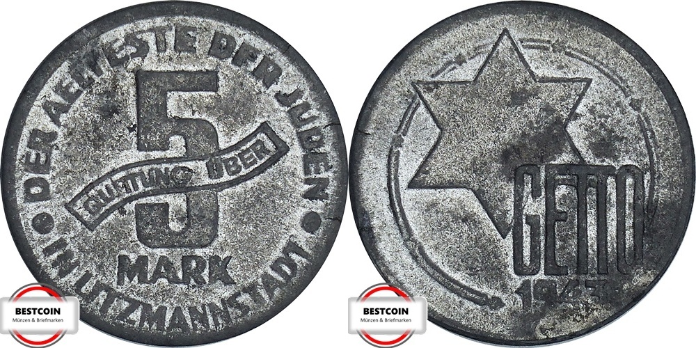 5 Mark 1943 J L3a - Münze des Gettos Litzmannstadt - TOP VZ+ | MA-Shops