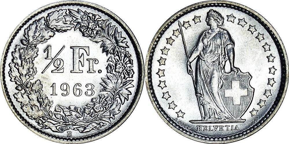 SCHWEIZ 1/2 Franken 1963 KM 23 - Landesgöttin STG- | MA-Shops