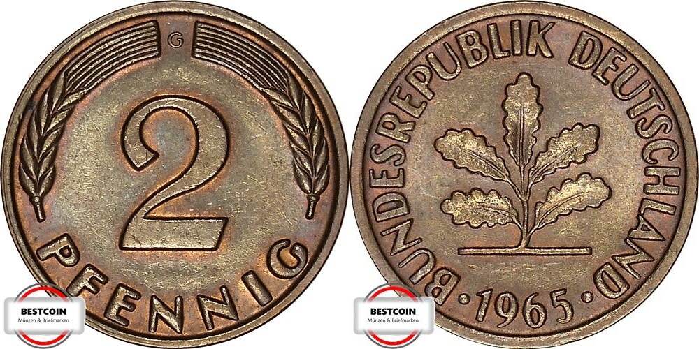 BRD 2 Pfennig 1965 G J 381 - Kursmünze VZ-STG | MA-Shops