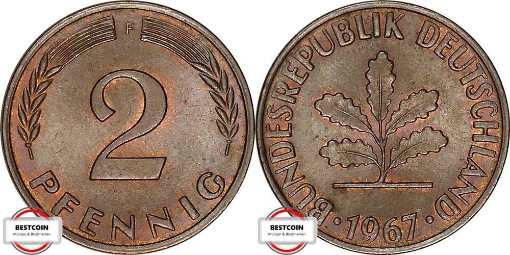 BRD 2 Pfennig 1967 F J 381 - Kursmünze STG | MA-Shops