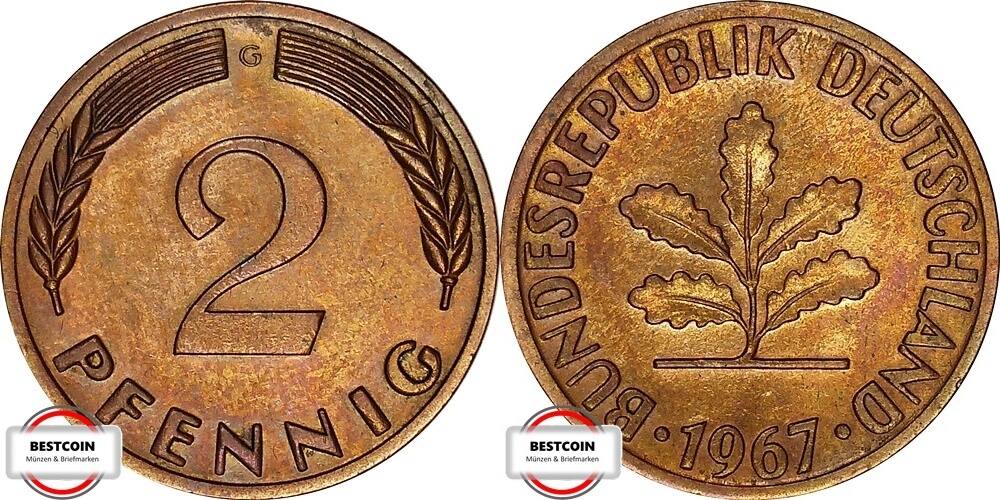 BRD 2 Pfennig 1967 G J 381 - Kursmünze STG | MA-Shops