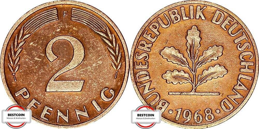 BRD 2 Pfennig 1968 F J 381 - Kursmünze VZ+ | MA-Shops