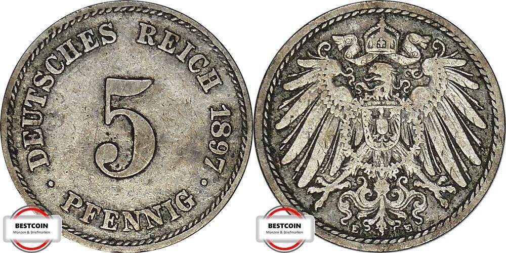 5 Pfennig 1897 E J 12 - Kursmünze aus dem Kaiserreich SS | MA-Shops
