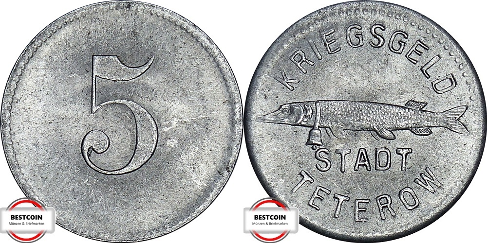 5 Pfennig Funck 535.2b - Kriegsgeld der Stadt Teterow/ Mecklenburg ...