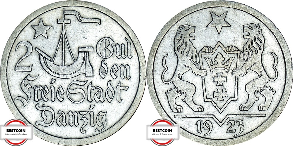 2 Gulden 1923 J D8 - Ausgabe des Freistaates Danzig SS-VZ | MA-Shops