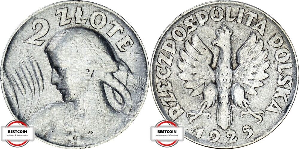 POLEN 2 Zloty 1925 KM 16 - Landarbeiterin mit Ähren fast SS | MA-Shops