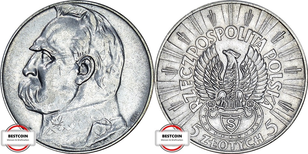 POLEN 5 Zloty 1934 KM 25 - Jozef Pilsudski VZ-STG | MA-Shops