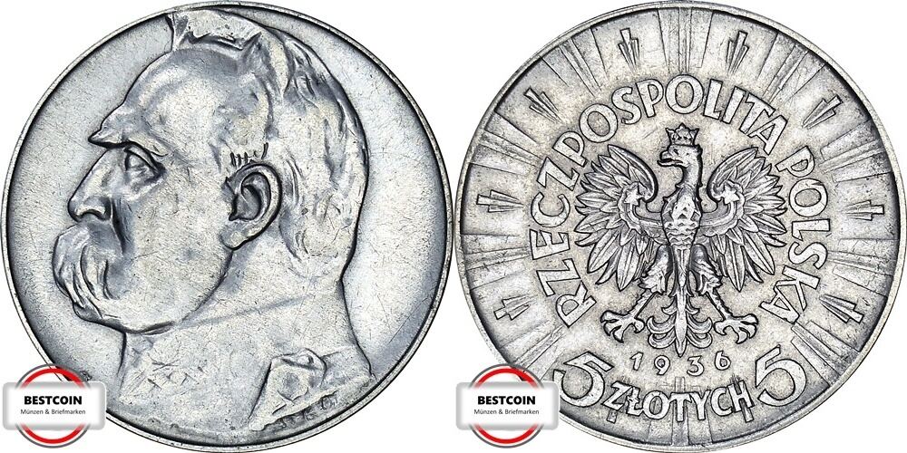POLEN 5 Zloty 1936 KM 28 - Jozef Pilsudski VZ+ | MA-Shops
