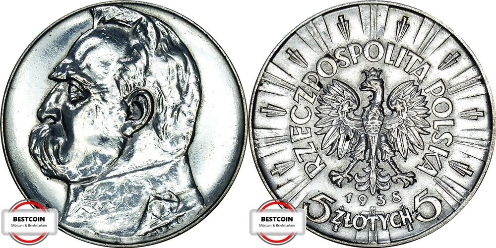 POLEN 5 Zloty 1938 KM 28 - Jozef Pilsudski VZ | MA-Shops
