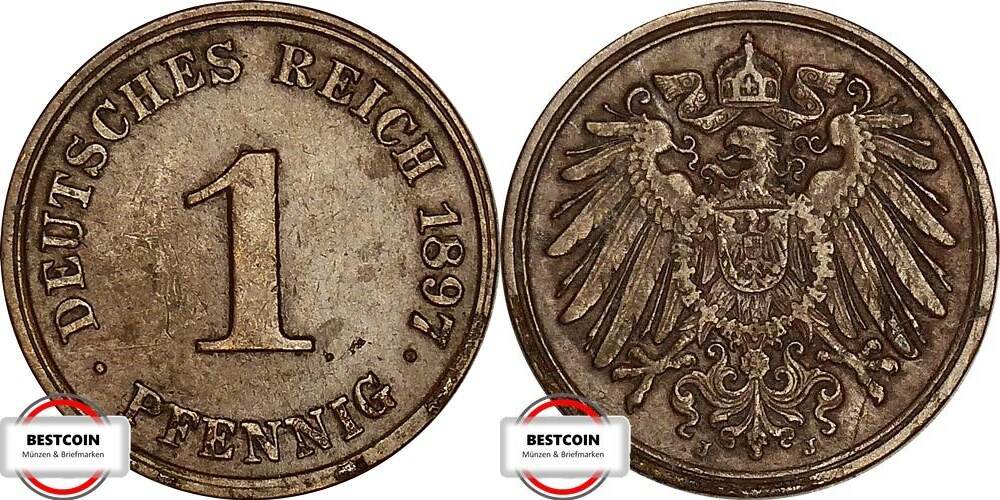 1 Pfennig 1897 J J 10 - Kursmünze aus dem Kaiserreich SS-VZ | MA-Shops