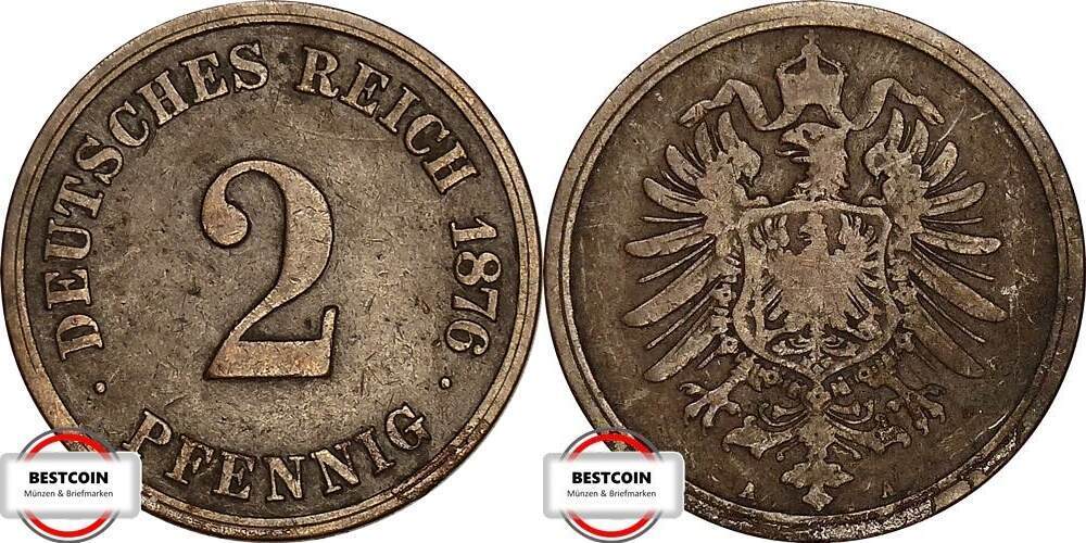 2 Pfennig 1876 A J 2 - Kursmünze aus dem Kaiserreich fast SS | MA-Shops