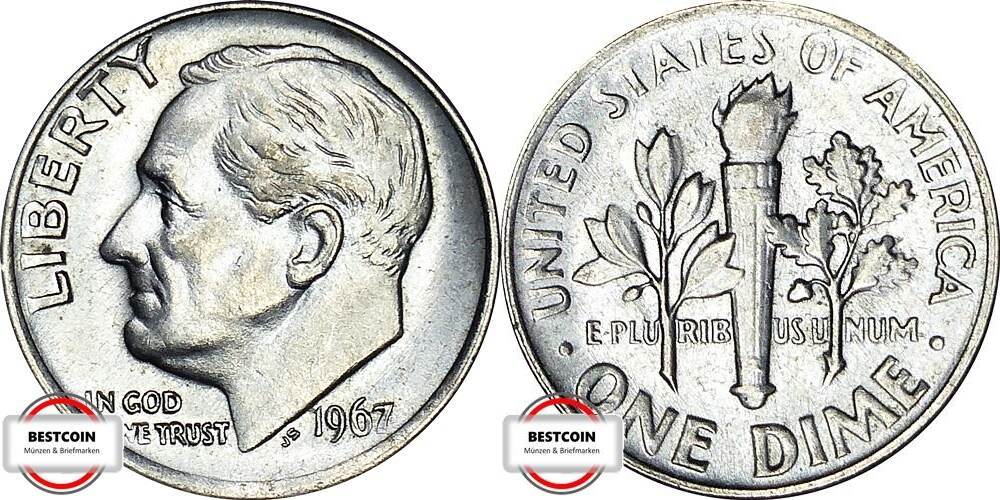 USA One Dime 1967 KM 195a - Franklin Roosevelt STG | MA-Shops