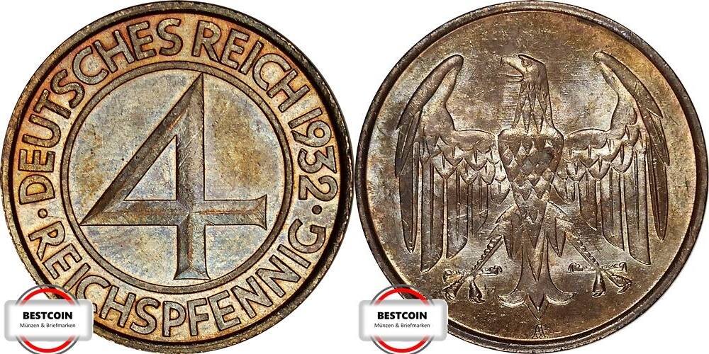 WEIMARER REPUBLIK 4 Pfennig 1932 A J 315 - Münze wurde nur 1932 geprägt ...