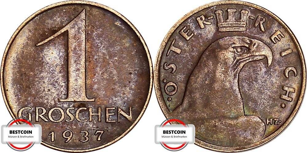 ÖSTERREICH 1 Groschen 1937 KM 2836 - Adlerkopf VZ | MA-Shops