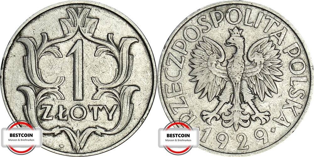 POLEN 1 Zloty 1929 KM 14 - Staatswappen SS+ | MA-Shops