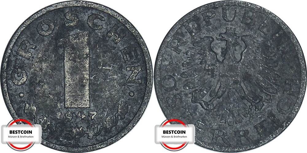 ÖSTERREICH 1 Groschen 1947 KM 2873 - Staatswappen SS+ | MA-Shops