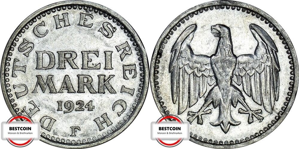 WEIMARER REPUBLIK 3 Mark 1924 F J 312 - Kursmünze SS-VZ | MA-Shops