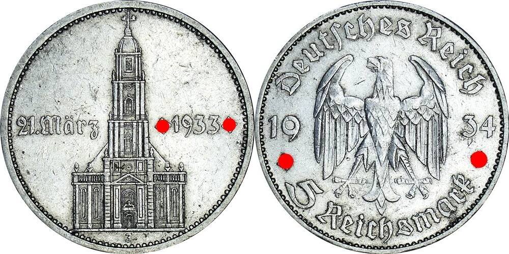 DEUTSCHLAND 5 Reichsmark 1934 J J 356 - Garnisonkirche von Potsdam ...