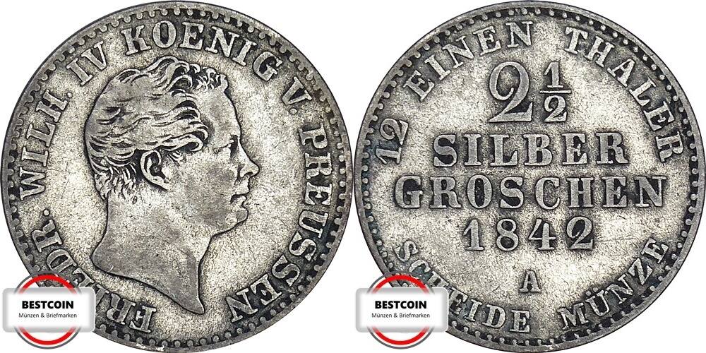 PREUSSEN 2 1/2 Silbergroschen 1842 A AKS 83 - geprägt unter König ...