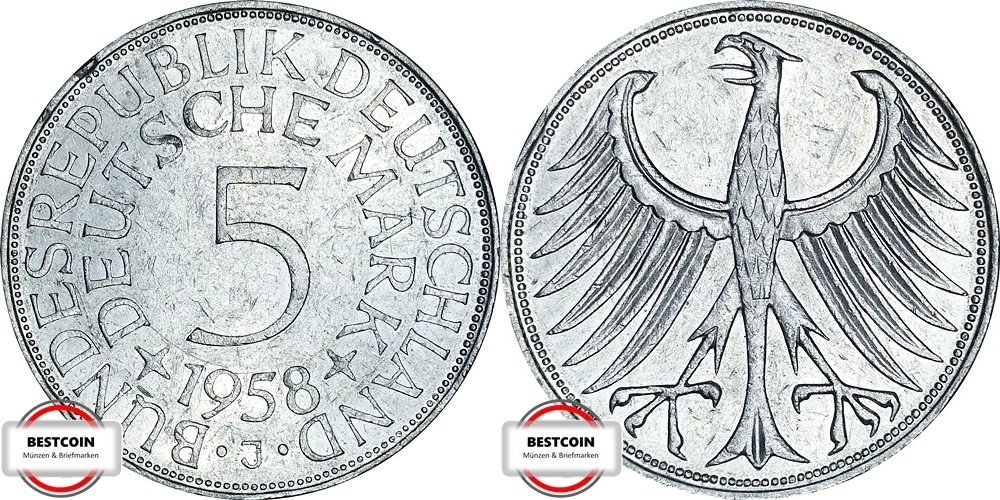 BRD 5 DM 1958 J J 387 - Silberfünfer SS | MA-Shops