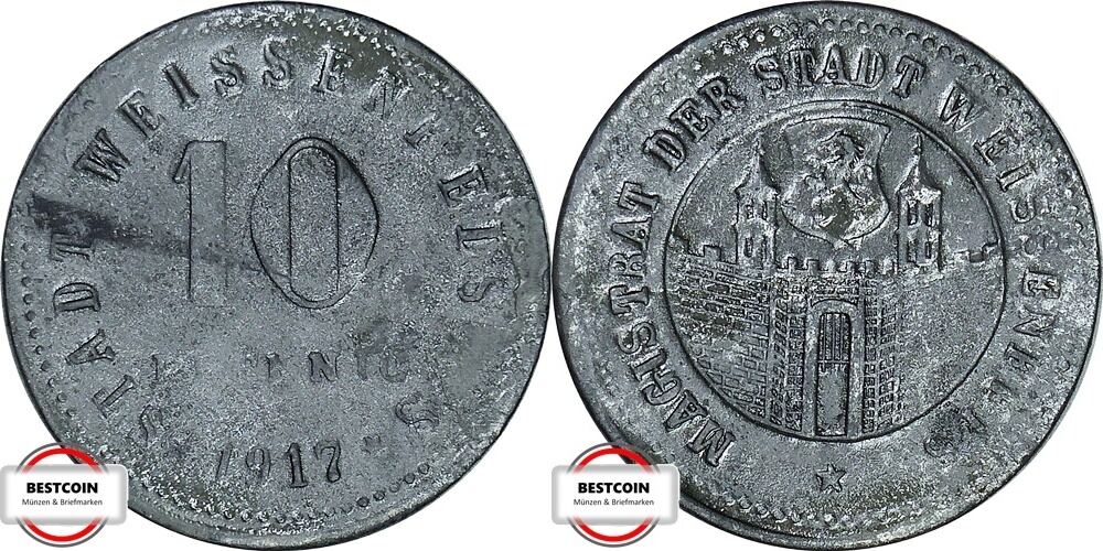 10 Pfennig 1918 Funck 589.2 - Notgeld der Stadt Weissenfels - SEHR SELTEN VZ zamponiert | MA-Shops