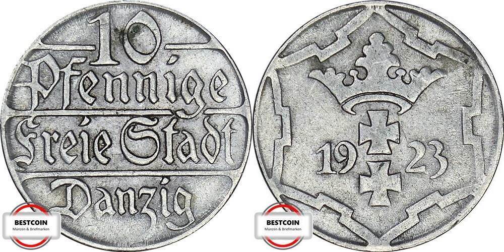 10 Pfennig 1923 J D5 - Ausgabe des Freistaates Danzig SS-VZ | MA-Shops