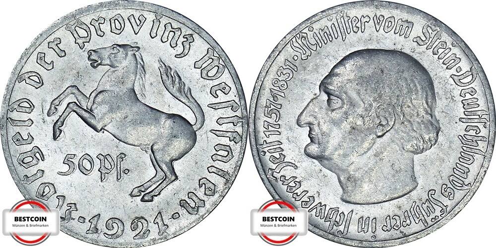 50 Pfennig 1921 J N9 - Notgeld Westfalen - vom Stein VZ | MA-Shops