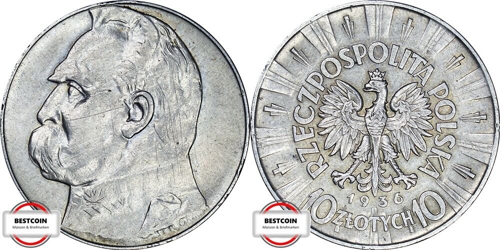 POLEN 10 Zloty 1936 KM 29 - Jozef Pilsudski fast VZ | MA-Shops