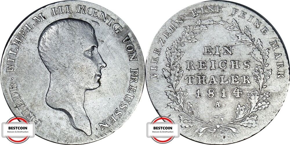 PREUSSEN 1 Taler 1814 A AKS 11 - geprägt unter König Friedrich Wilhelm III. SS+ | MA-Shops