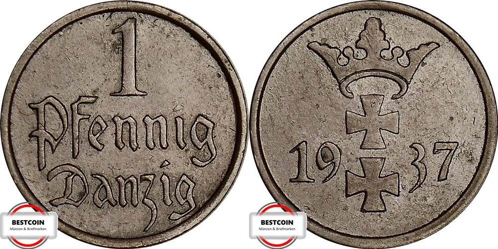 1 Pfennig 1937 J D2 - Ausgabe des Freistaates Danzig VZ+ | MA-Shops