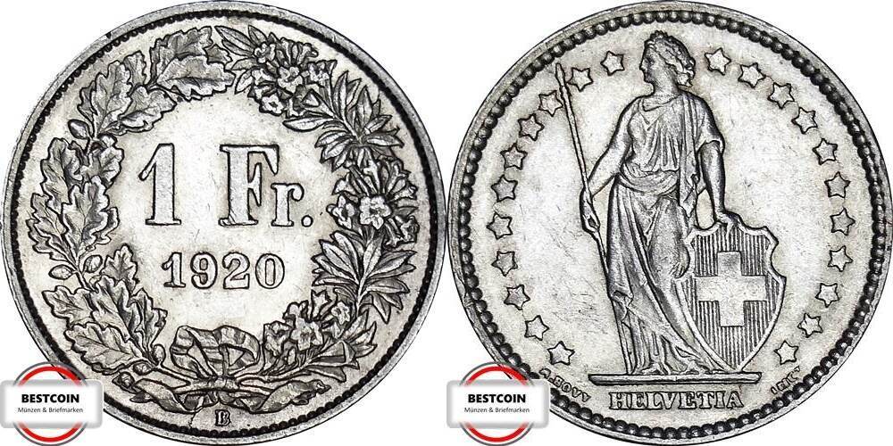 SCHWEIZ 1 Franken 1920 KM 24 - Landesgöttin VZ | MA-Shops