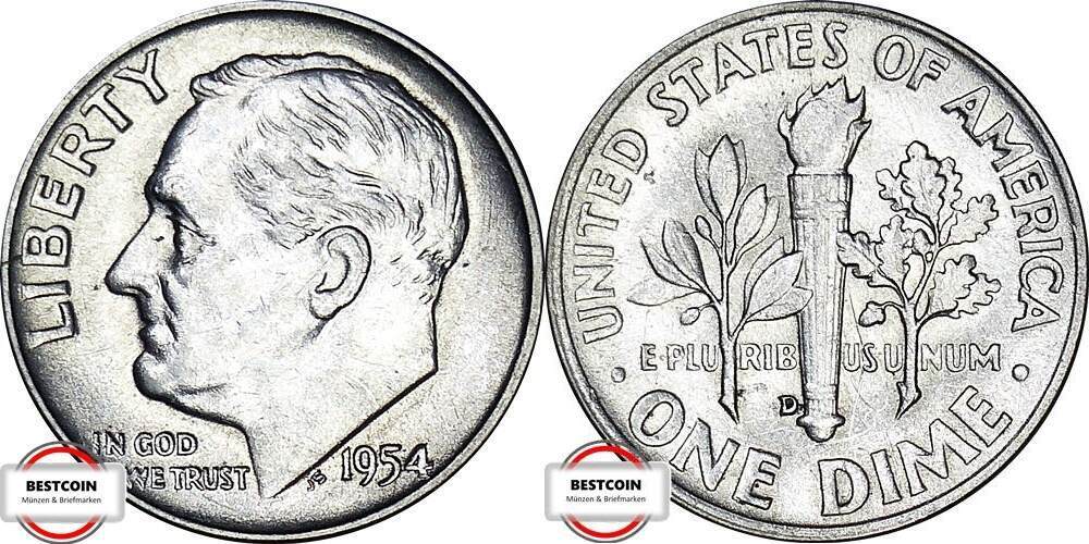 USA One Dime 1954 KM 195 - Franklin Roosevelt VZ | MA-Shops