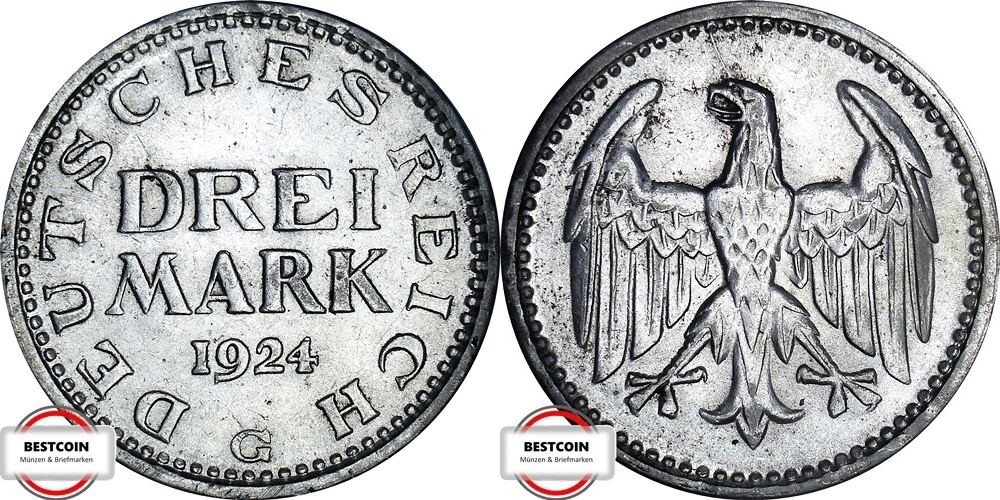 WEIMARER REPUBLIK 3 Mark 1924 G J 312 - Kursmünze SS-VZ | MA-Shops