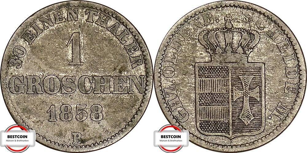 1 Groschen 1858 B AKS 29 - Kursmünze aus dem Herzogtum Oldenburg SS ...