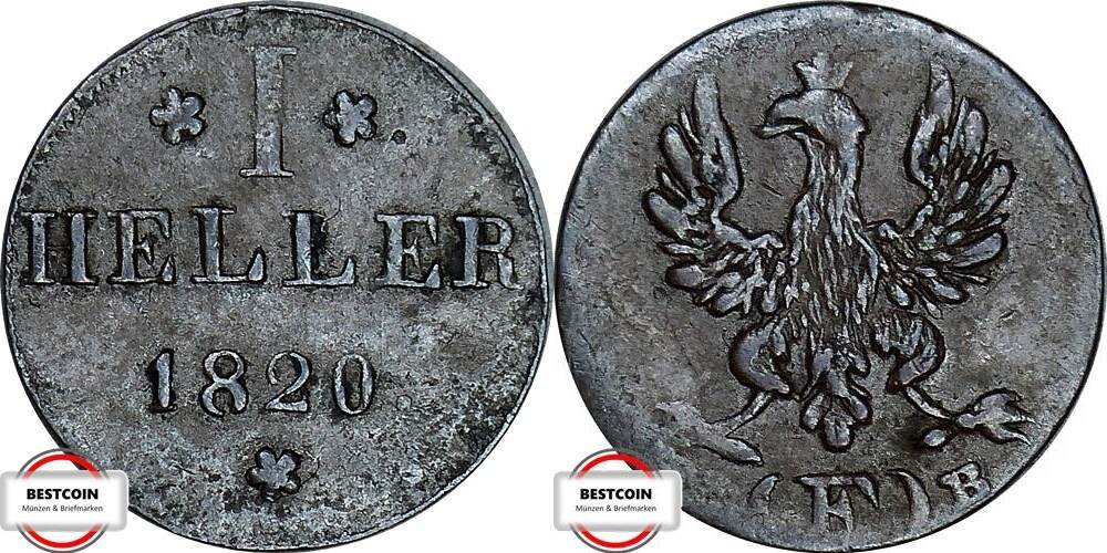 1 Heller 1820 AKS 30 - Kursmünze der Freien Stadt Frankfurt VZ | MA-Shops