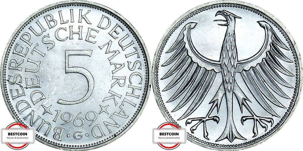 BRD 5 DM 1969 G J 387 - Silberfünfer STG- | MA-Shops