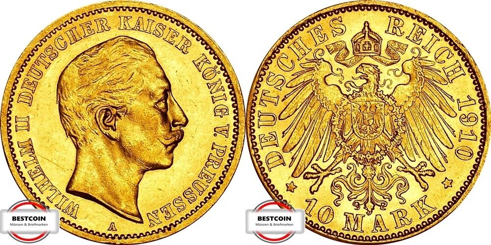 PREUSSEN 10 Mark 1910 A J 251 - Kaiser Wilhelm II. VZ+ | MA-Shops