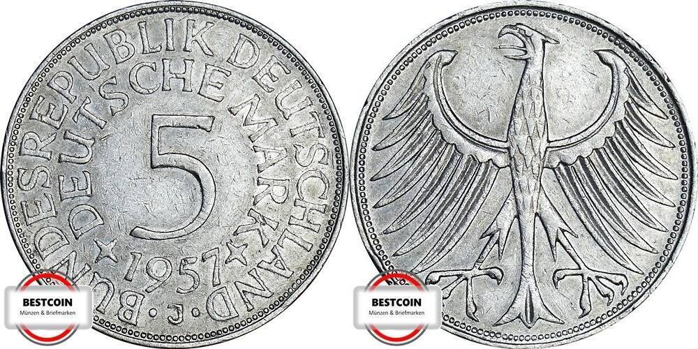 BRD 5 DM 1957 J J 387 - Silberfünfer SS+ | MA-Shops