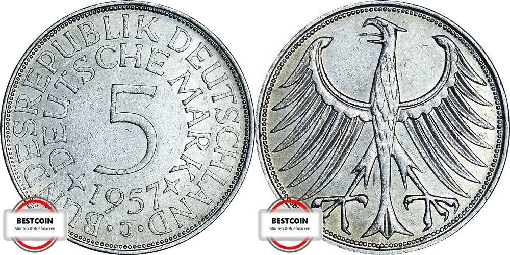 BRD 5 DM 1957 J J 387 - Silberfünfer SS-VZ | MA-Shops