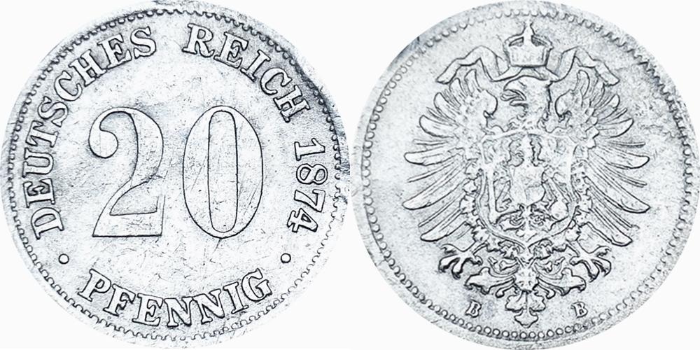 20 Pfennig 1874 E J 5 - Kursmünze aus dem Kaiserreich SS | MA-Shops