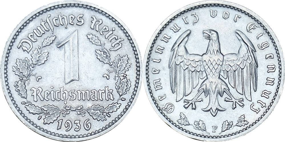 DEUTSCHLAND 1 Reichsmark 1936 F J 354 - Kursmünze aus dem Dritten Reich VZ-STG | MA-Shops