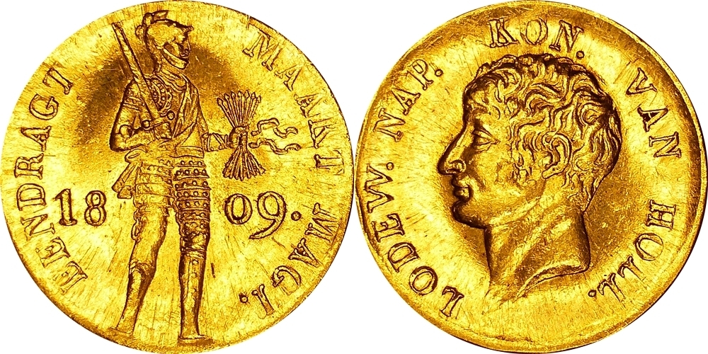 NIEDERLANDE 1809 Utrecht Golddukat, EENDRAGT MAAKT MAGT. LODEW. NAP ...