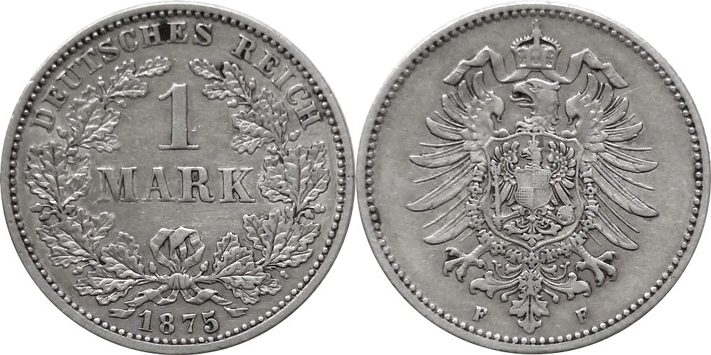DEUTSCHLAND 1 Mark 1875 F J 9 - Kursmünze aus dem Kaiserreich VZ | MA-Shops