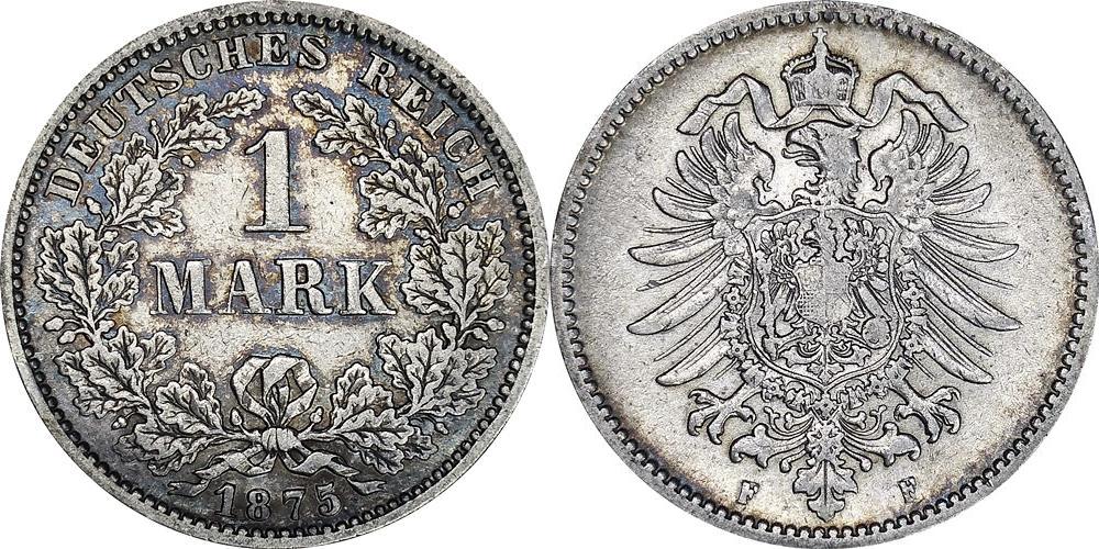 DEUTSCHLAND 1 Mark 1875 F J 9 - Kursmünze aus dem Kaiserreich SS-VZ ...