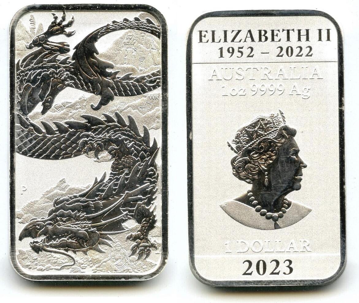 1 Dollar 2023 Australia Dragon Rectangular 9999 Silver 1 oz $ Coin ...