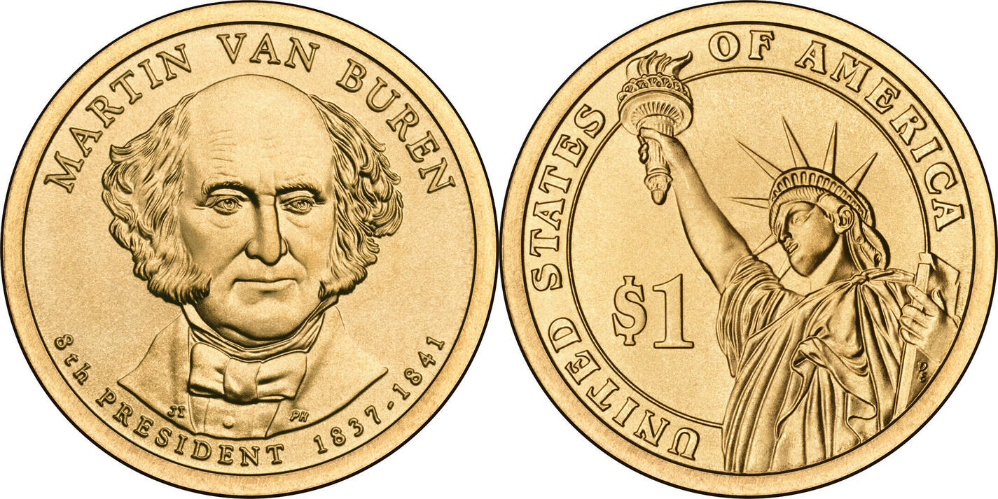 USA $1 Coin 2008-D Martin Van Buren Presidential Golden Dollar Denver ...