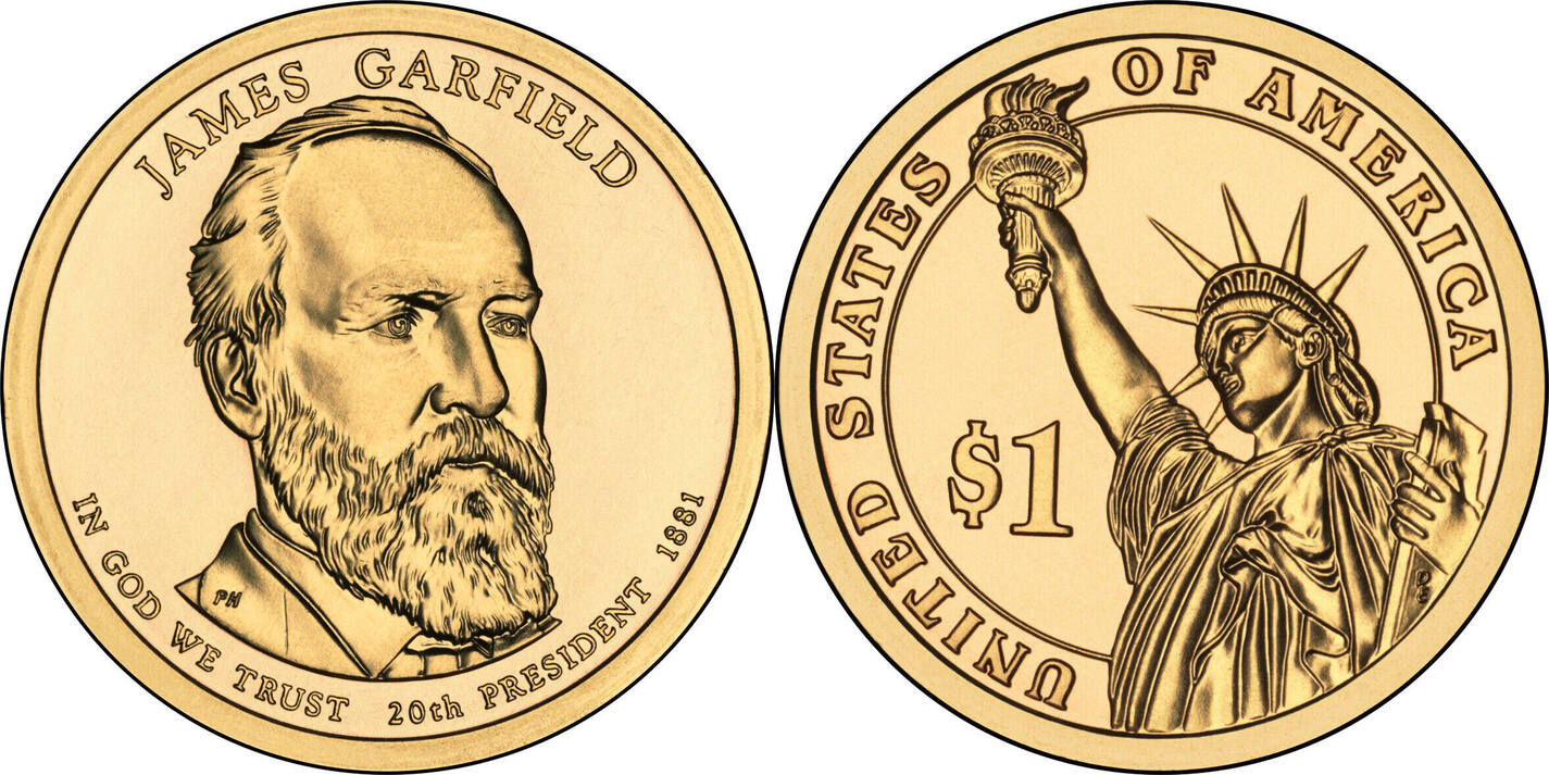 USA $1 Coin 2011-P James Garfield Presidential Golden Dollar ...