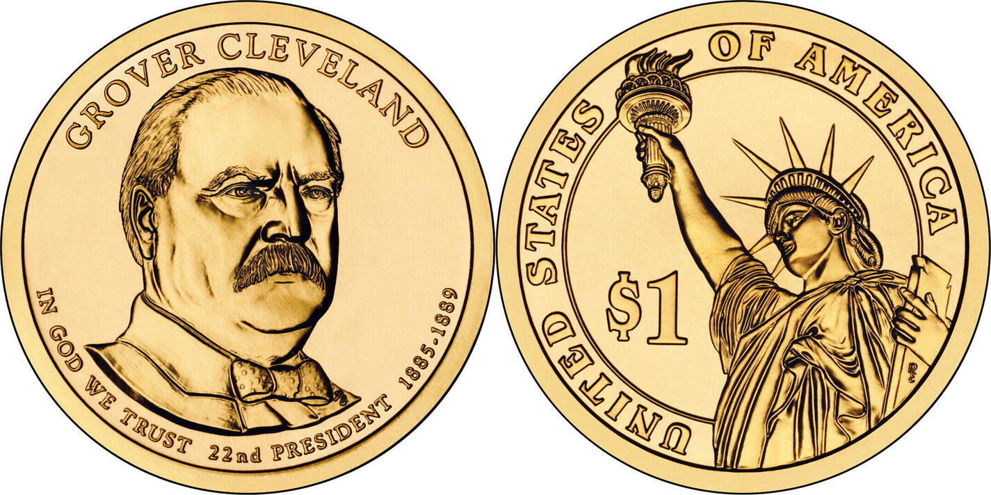 USA $1 Coin 2012-P Grover Cleveland First Term 22nd Presidential Golden ...